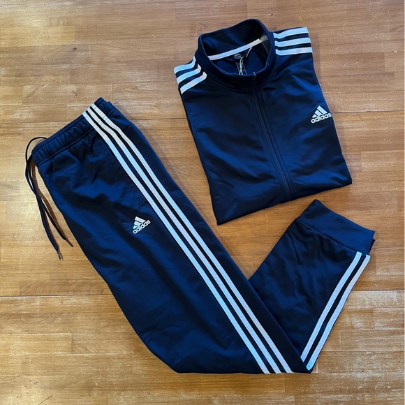 adidas | Pants | Adidas Essentials Navy Blue 3stripes Track Suit | Poshmark